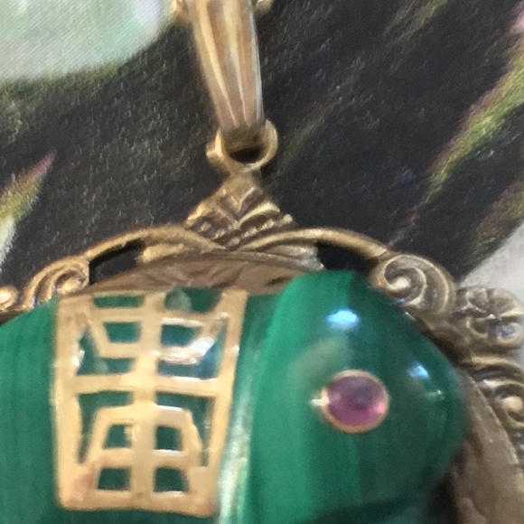 Vintage | Jewelry | Vintage Malachite Ruby Gold Elephant Pendant | Poshmark